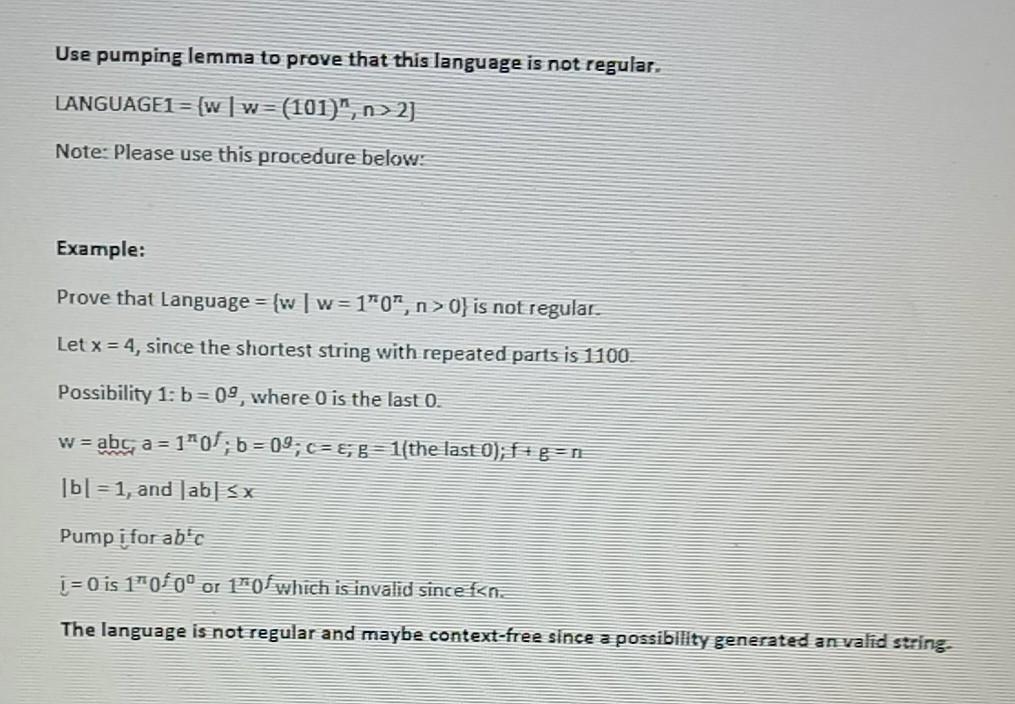 Solved Use pumping lemma to prove that this language is not | Chegg.com