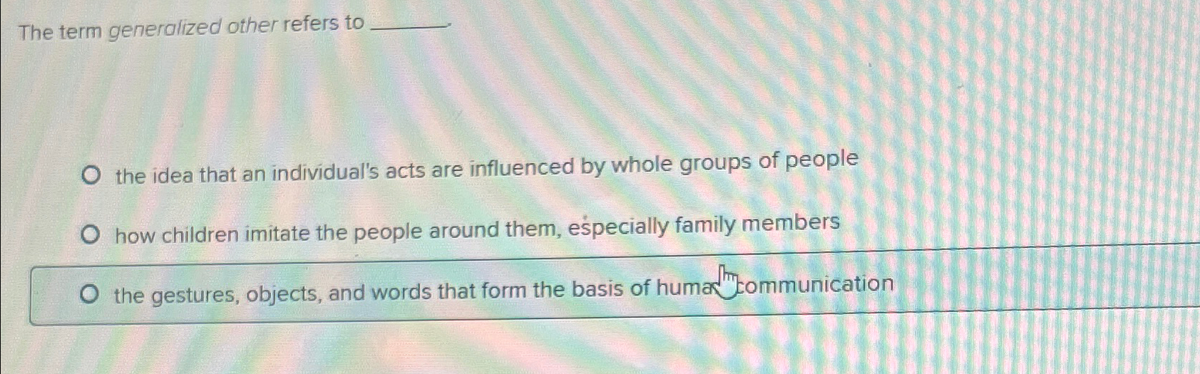 Solved The term generalized other refers tothe idea that an | Chegg.com