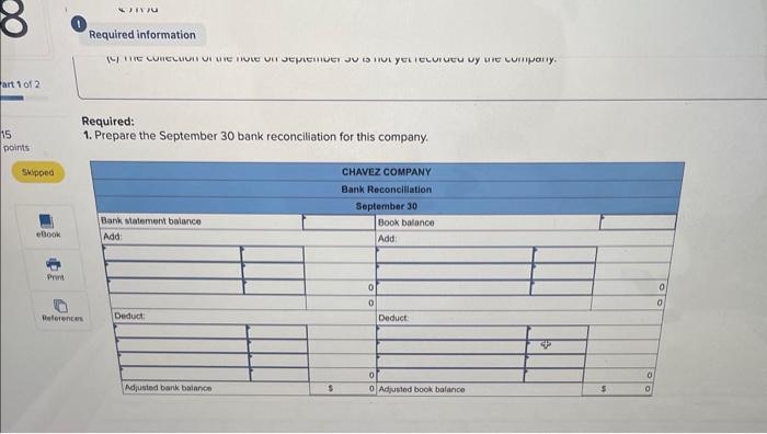 Solved Required: 1. Prepare the September 30 bank | Chegg.com