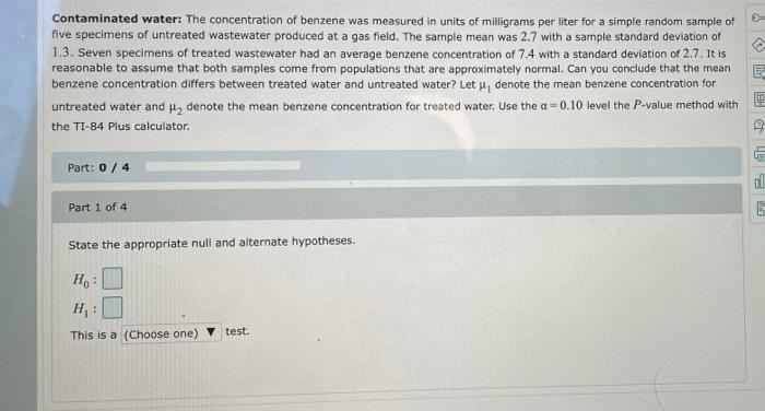 Solved Contaminated water: The concentration of benzene was | Chegg.com