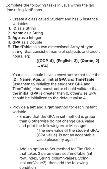 Solved Complete the following tasks in Java within the lab | Chegg.com