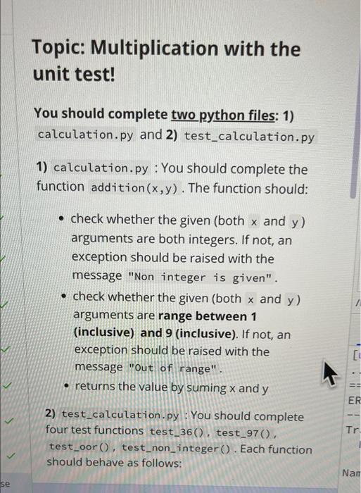 Solved Topic: Multiplication with the unit test! You should | Chegg.com