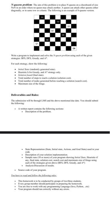 Solved Write a program to implement and solve the N-queen | Chegg.com