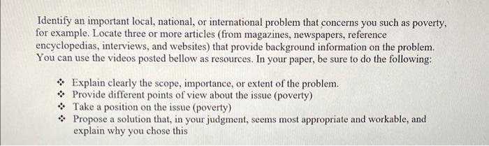 Solved Identify an important local, national, or | Chegg.com