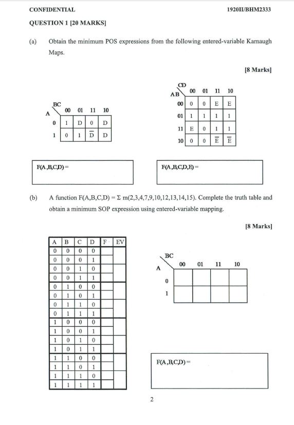 Solved QUESTION 1 [20 ﻿MARKS](a) ﻿Obtain the minimum POS | Chegg.com