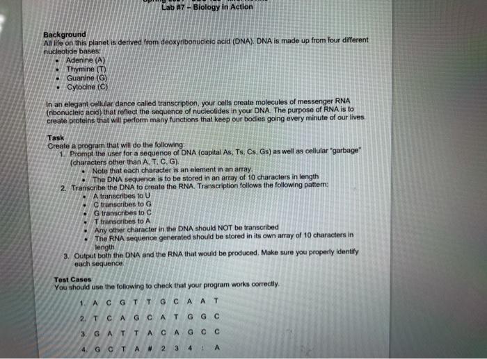 Solved Lab #7 - Biology in Action Background All life on | Chegg.com