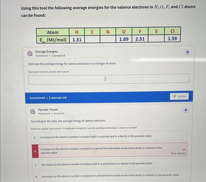 Solved Using this tool the following average energies for | Chegg.com