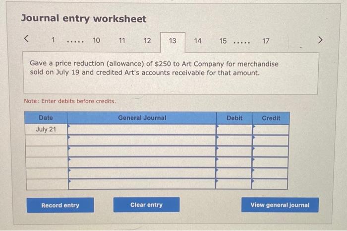 Solved Journal entry worksheet Sold merchandise to Art | Chegg.com