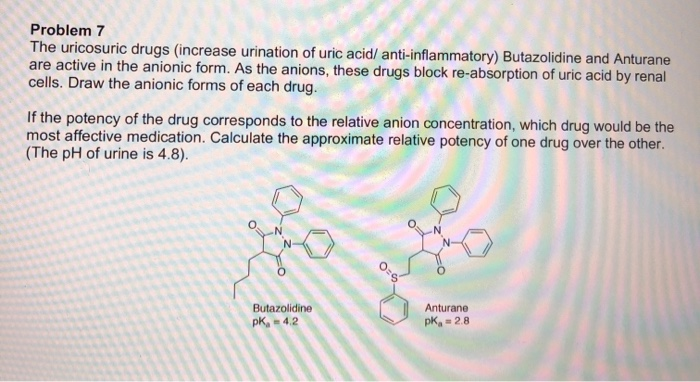 Solved Problem 7 The uricosuric drugs (increase urination of | Chegg.com