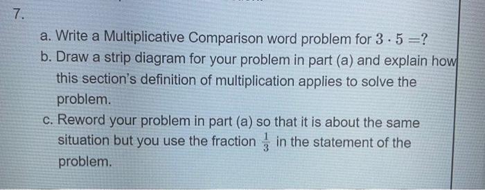 Solved a. Write a Multiplicative Comparison word problem for | Chegg.com