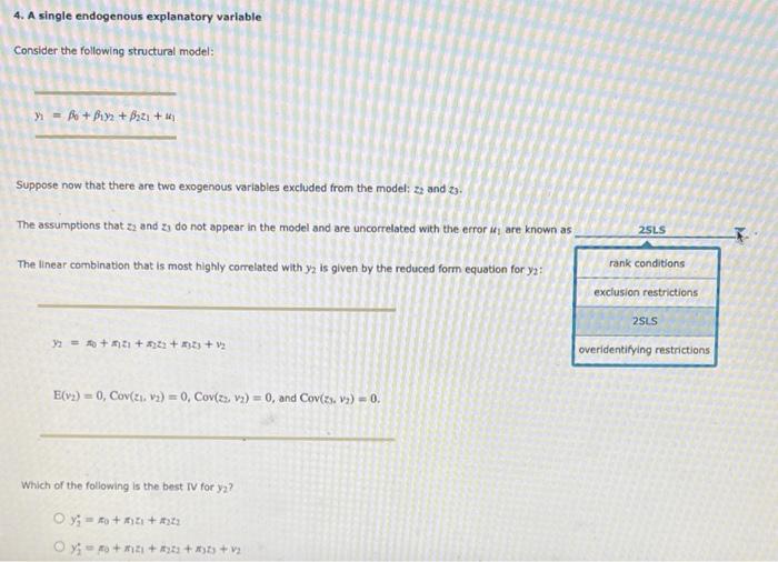 Solved 4. A single endogenous explanatory variable Consider | Chegg.com