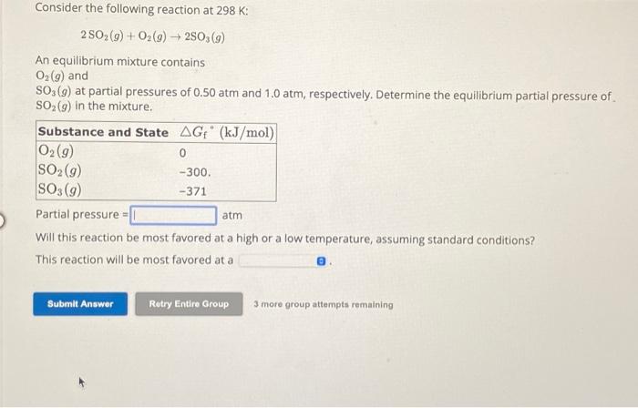 Solved Consider the following reaction at 298 K : | Chegg.com
