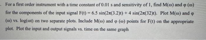 Solved For a first order instrument with a time constant of | Chegg.com
