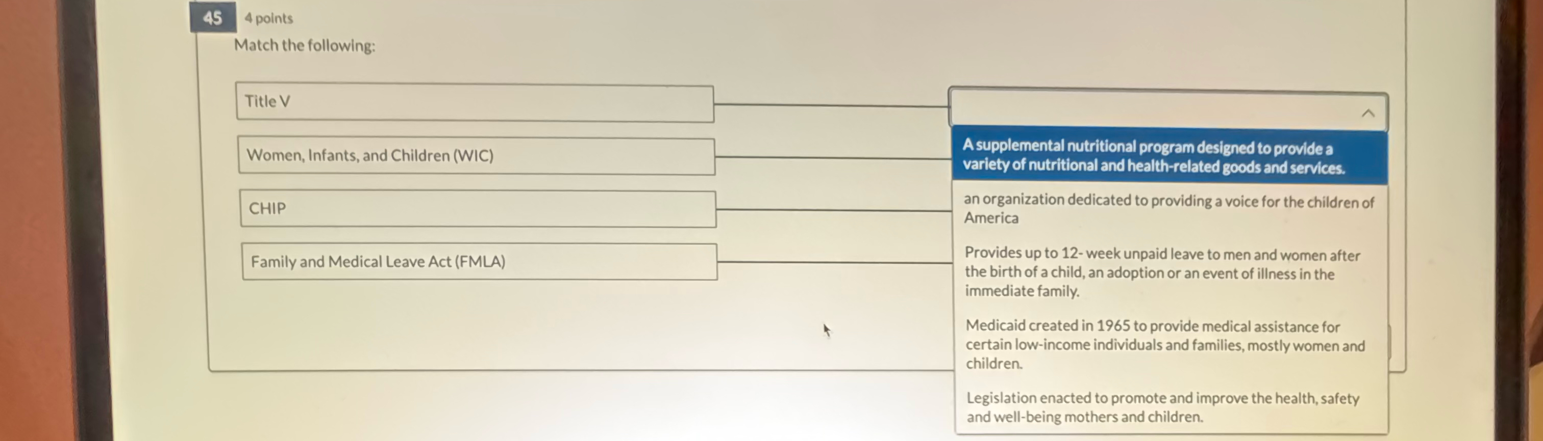 Solved 454 ﻿pointsMatch the following: | Chegg.com