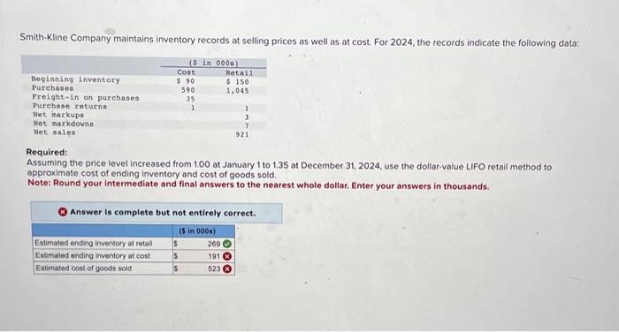 Solved Smith-Kline Company maintains inventory records at | Chegg.com