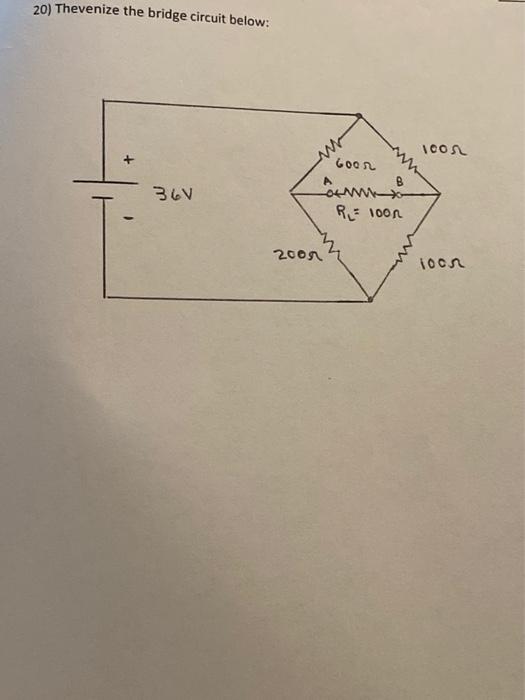 Solved 20) Thevenize the bridge circuit below: icon + wer | Chegg.com