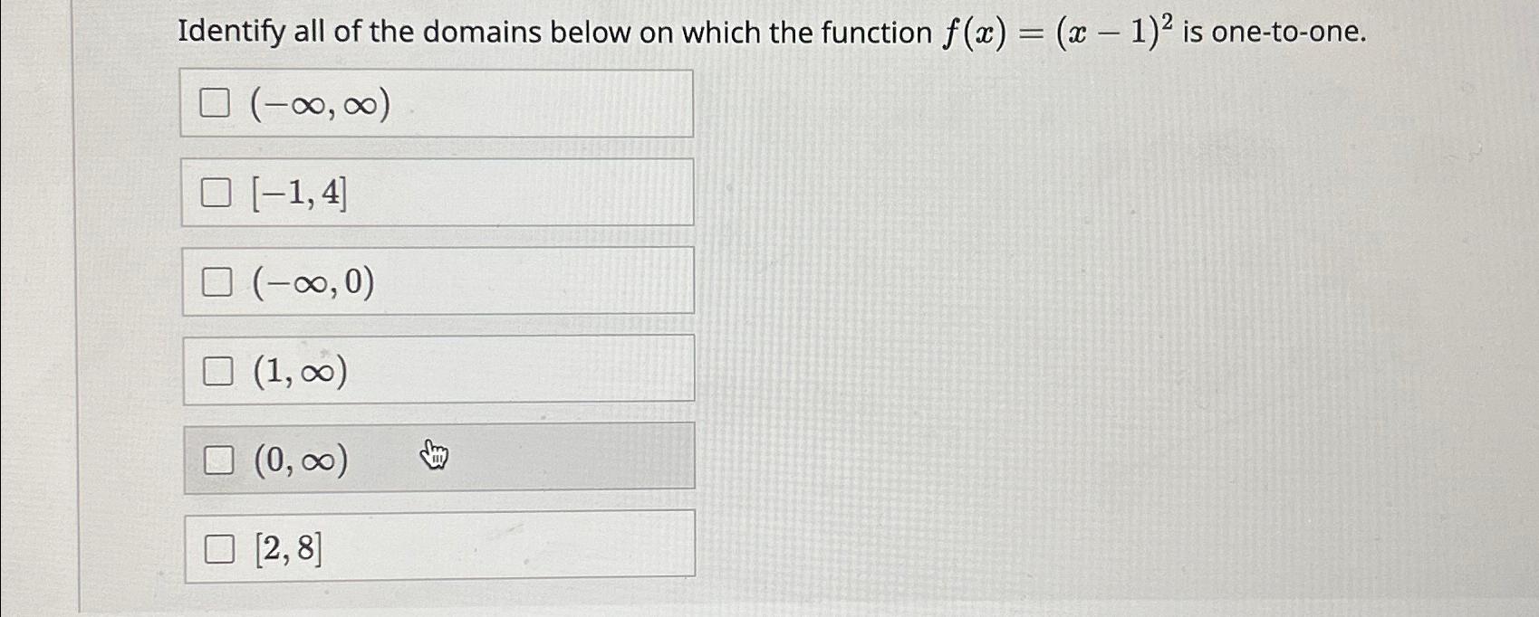 Solved Identify all of the domains below on which the | Chegg.com