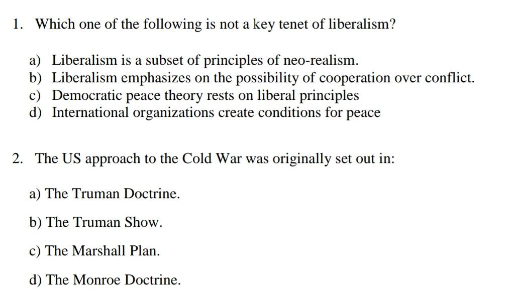 Solved 1. Which one of the following is not a key tenet of | Chegg.com