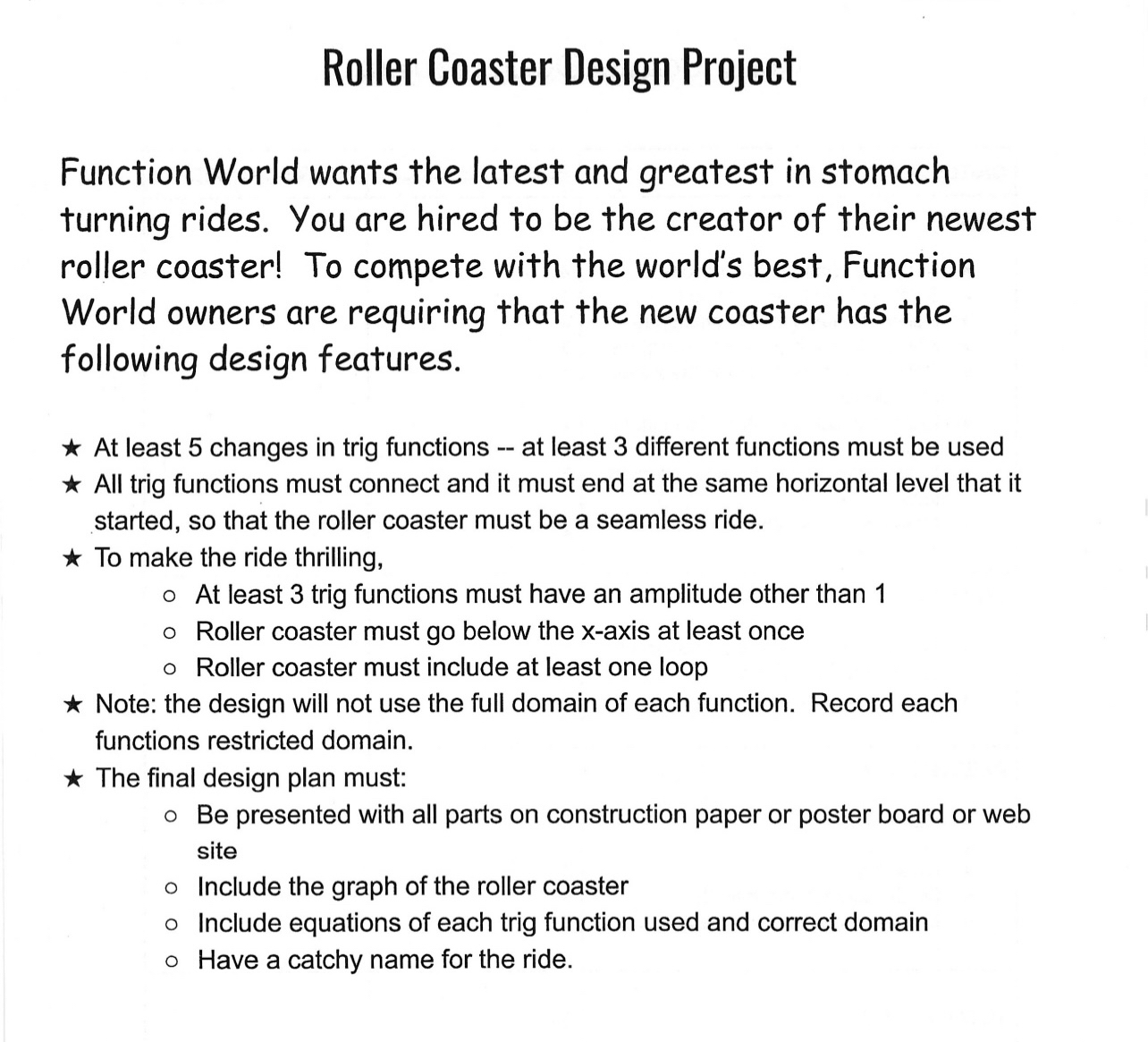 Solved Roller Coaster Design ProjectFunction World wants the | Chegg.com
