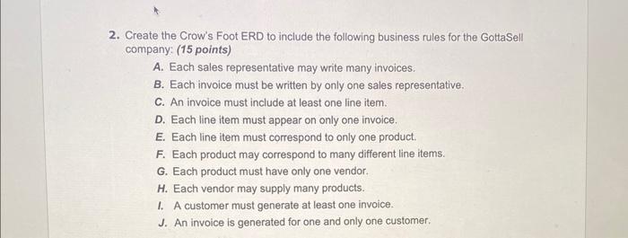 Solved 2. Create the Crow's Foot ERD to include the | Chegg.com