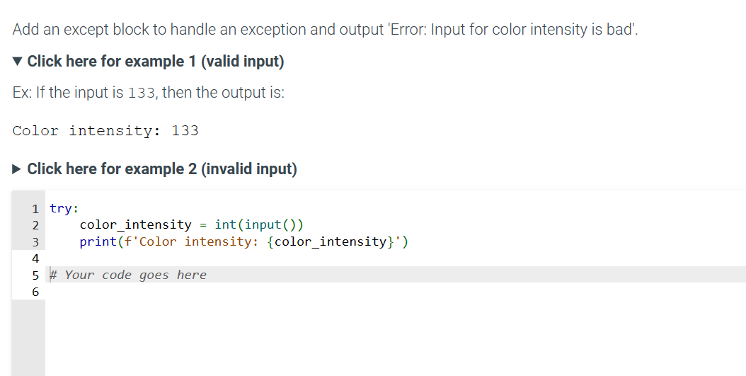 Solved Add an except block to handle an exception and output | Chegg.com