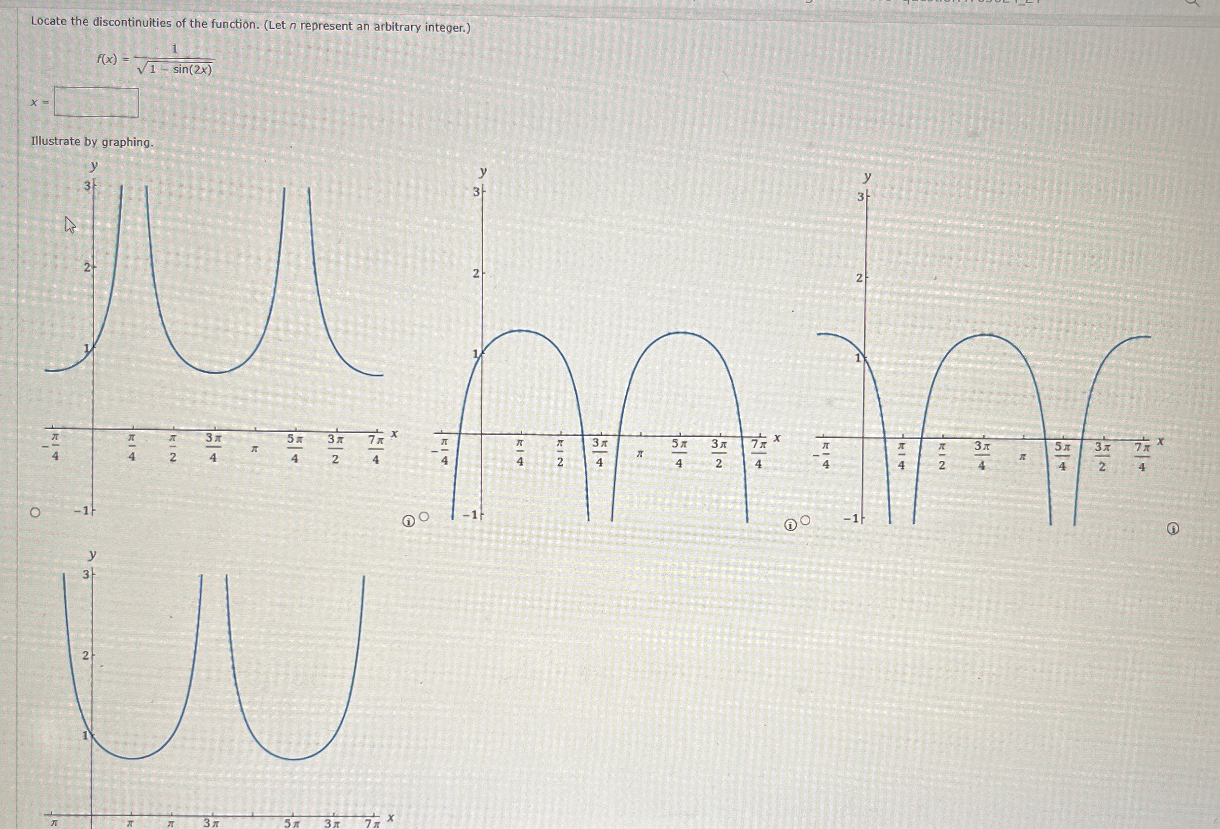 Solved Locate the discontinuities of the function. (Let n | Chegg.com