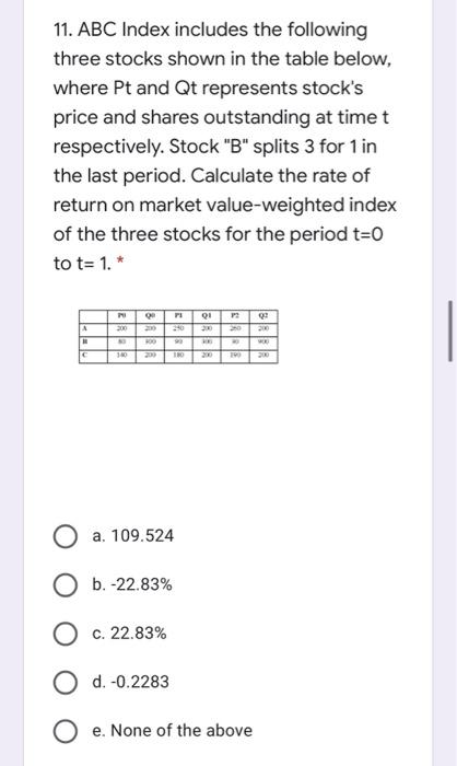Solved 11. ABC Index includes the following three stocks | Chegg.com