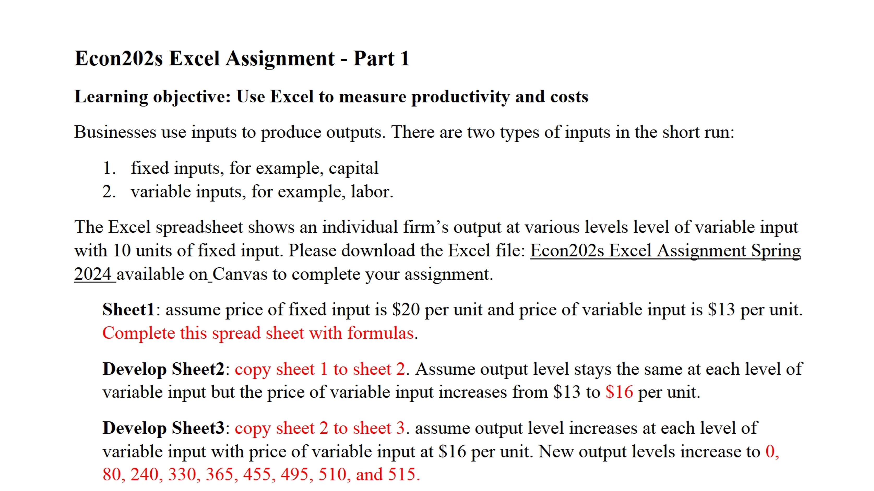 Solved Econ202s Excel Assignment - ﻿Part 1Learning | Chegg.com