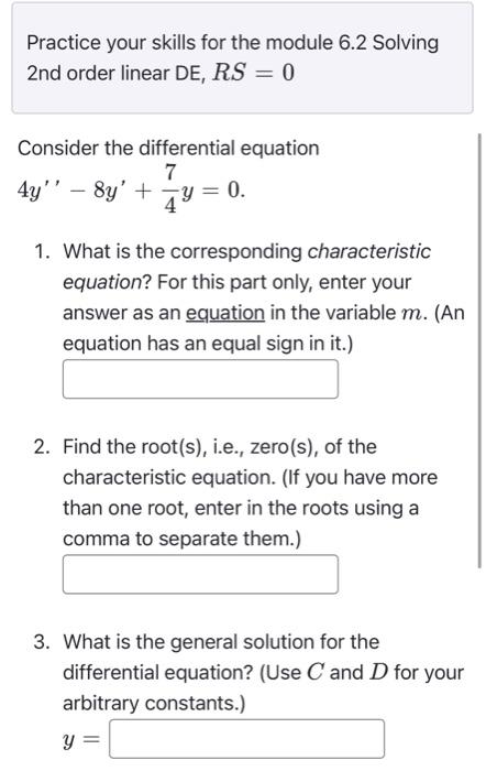 Solved 2nd order linear DE,RS=0 Consider the differential | Chegg.com