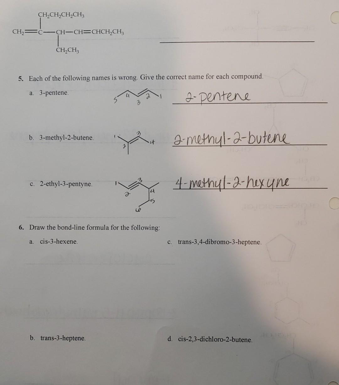 Solved CH, CH ––CH2CH3 CH3 CH3 4-methylcyclopentene CH3 3 | Chegg.com