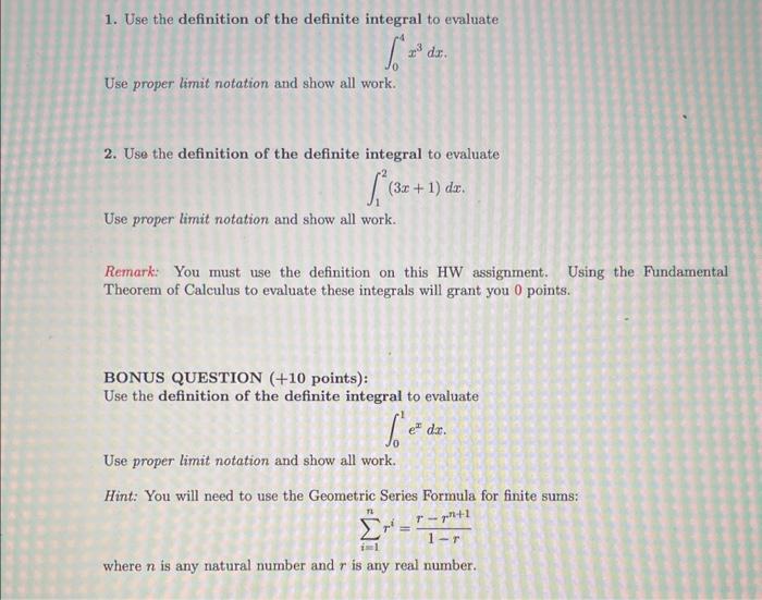 Solved 1. Use the definition of the definite integral to | Chegg.com
