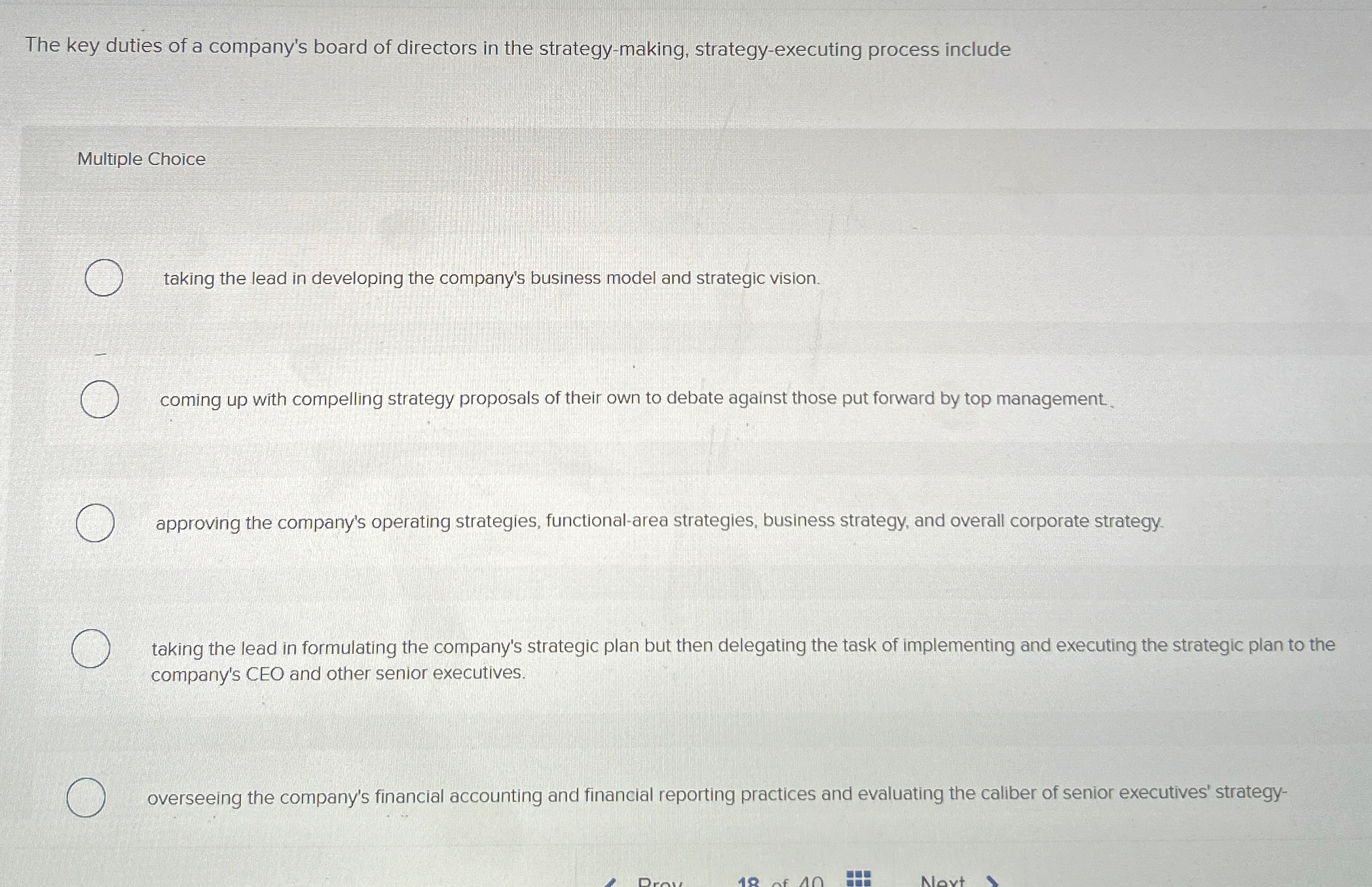 Solved The key duties of a company's board of directors in | Chegg.com