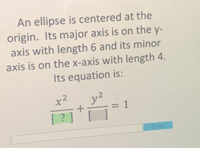 Solved An ellipse is centered at the origin. Its major axis | Chegg.com
