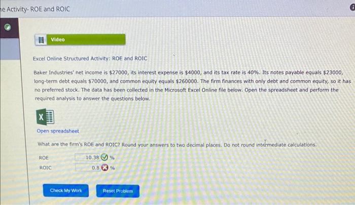 Solved Excel Online Structured Activity: ROE and ROIC Baker | Chegg.com