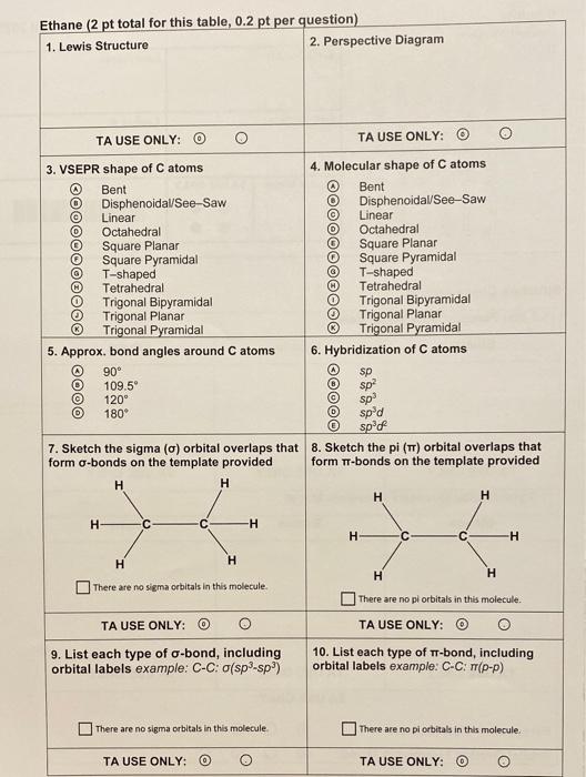 Solved Ethane (2 pt total for this table, 0.2 pt per | Chegg.com