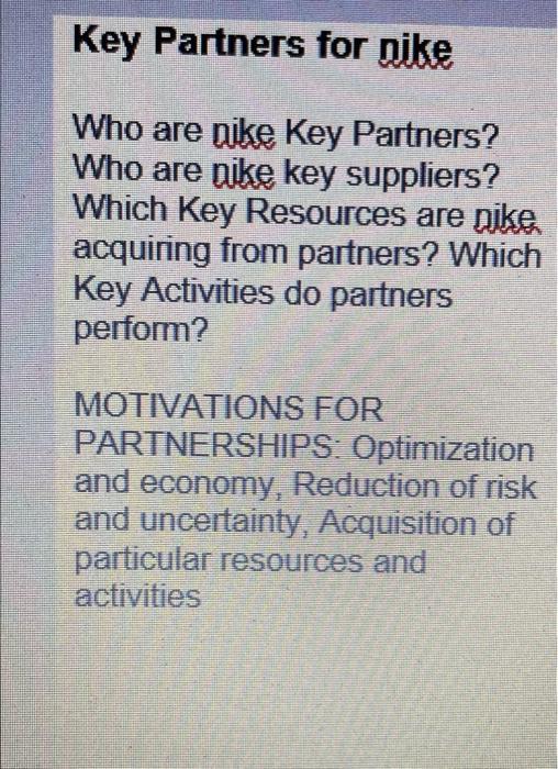 Solved Key Partners for nike Who are nike Key Partners? Who | Chegg.com