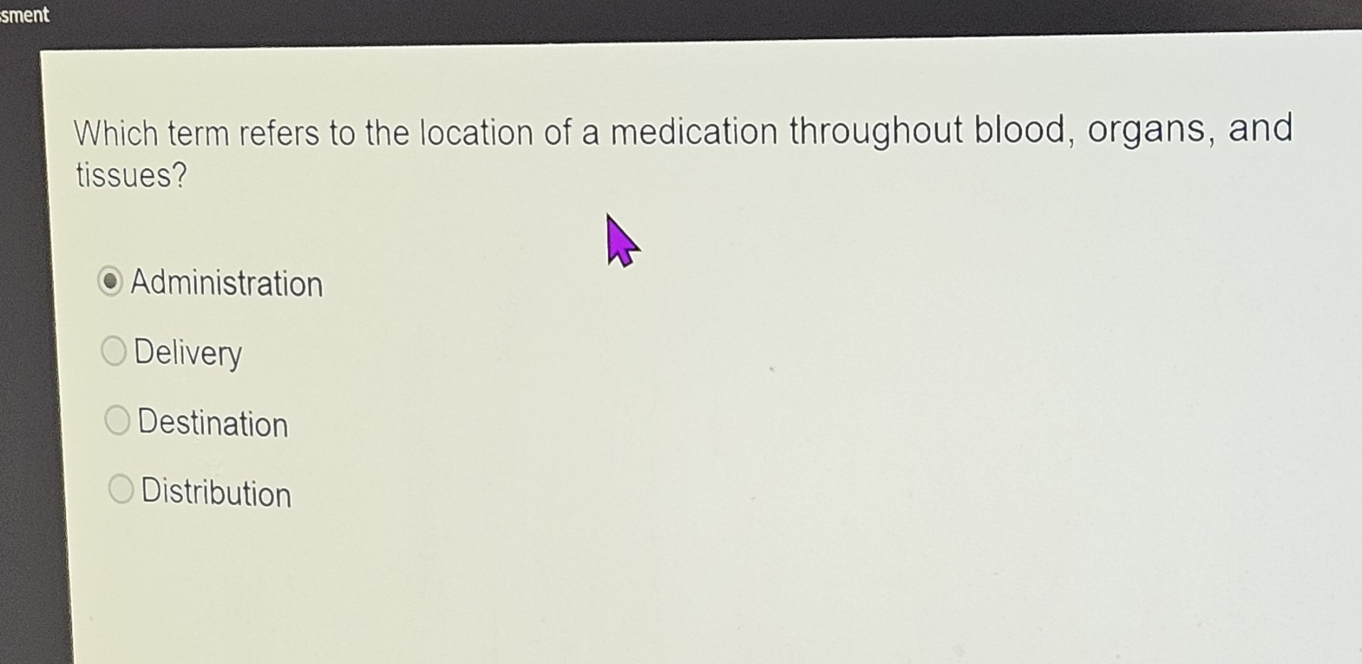 Solved Which term refers to the location of a medication | Chegg.com