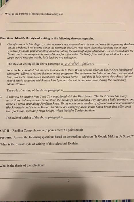 Solved 7. What is the purpose of using contextual analysis? | Chegg.com