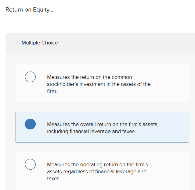 Solved Return on Equity....Multiple ChoiceMeasures the | Chegg.com