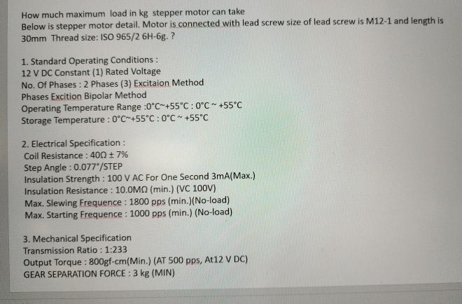 Solved How much maximum load in kg ﻿stepper motor can | Chegg.com