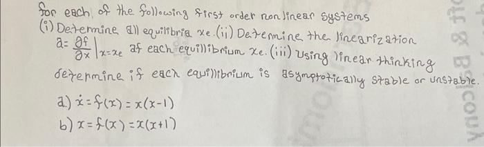Solved for each of the following first order non linear | Chegg.com