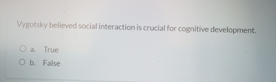 Solved Vygotsky believed social interaction is crucial for | Chegg.com