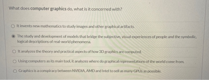 Solved What does computer graphics do, what is it concerned | Chegg.com