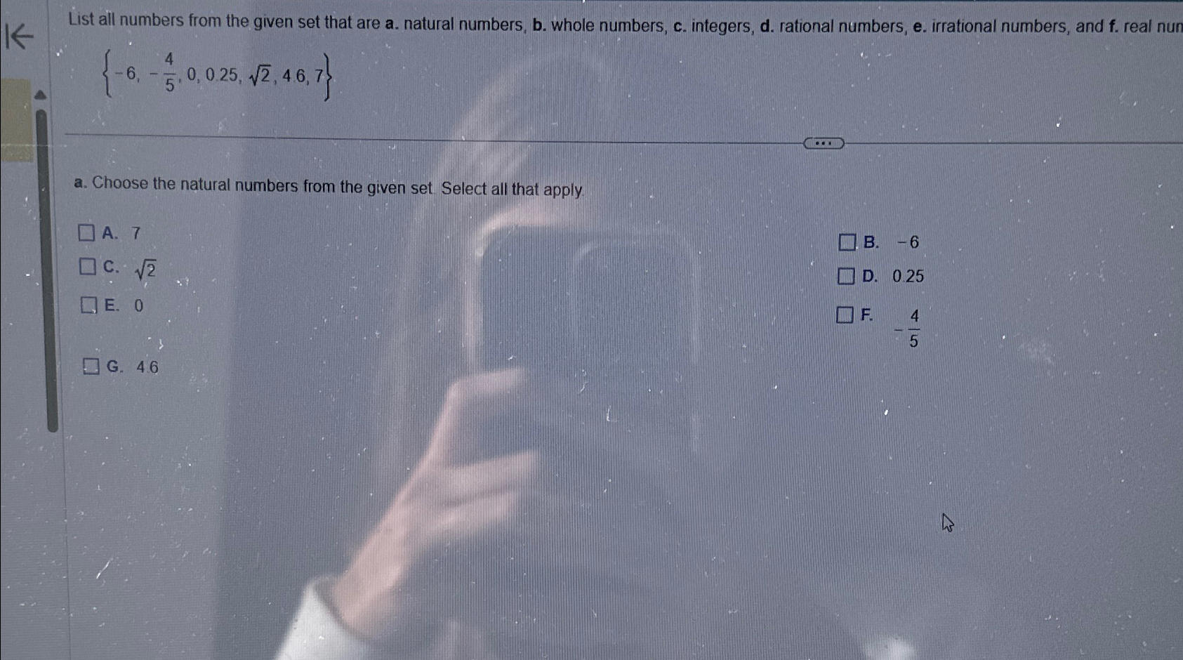 Solved List all numbers from the given set that are a. | Chegg.com