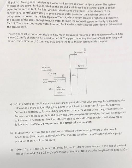 Solved (35 points) An engineer is designing a water tank | Chegg.com
