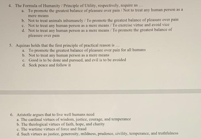 Solved 4. The Formula of Humanity / Principle of Utility, | Chegg.com