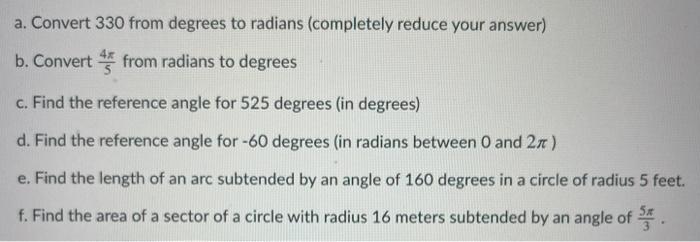 Solved a. Convert 330 from degrees to radians (completely | Chegg.com