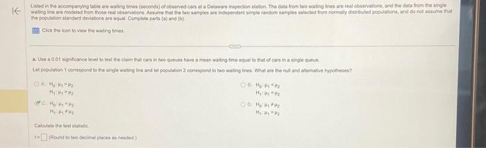 Solved listed in the accompanying table are waiting times in | Chegg.com