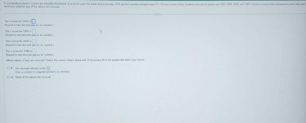 Solved determine whether any of the values are unusual.The | Chegg.com