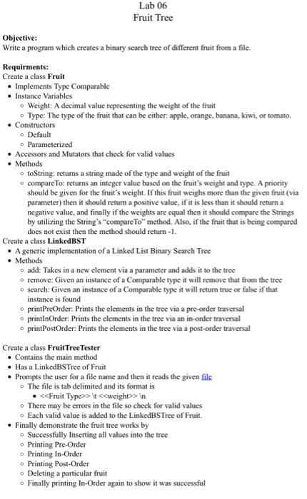 Solved Lab 06 Fruit Tree Objective: Write a program which | Chegg.com